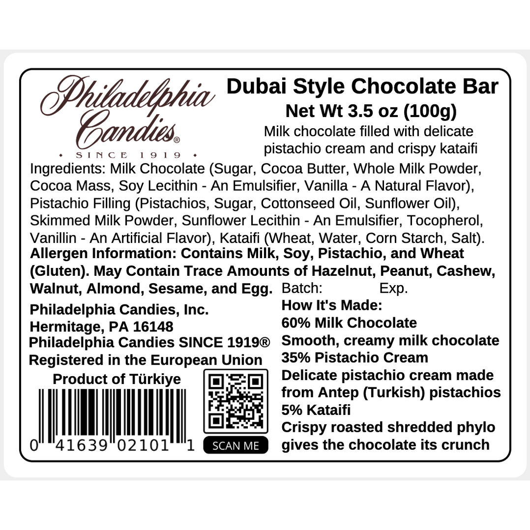 Philadelphia Candies Dubai Style Chocolate Bar, 34% Cocoa Milk Chocola