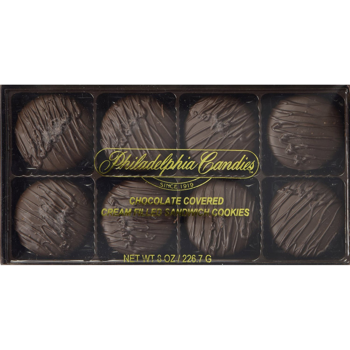 Philadelphia Candies Vanilla Creme Filled Sandwich Cookies, Dark Choco
